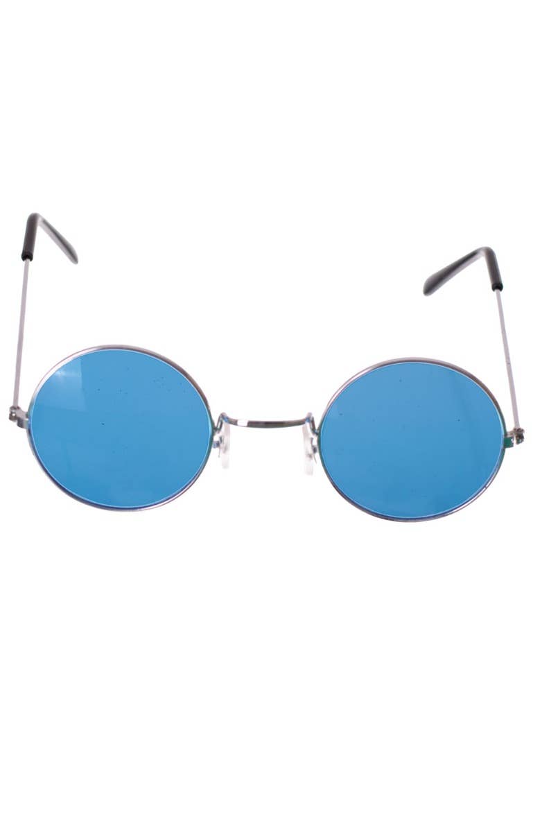 Adults Round Blue Hippie Glasses Silver Frame Round Blue Glasses