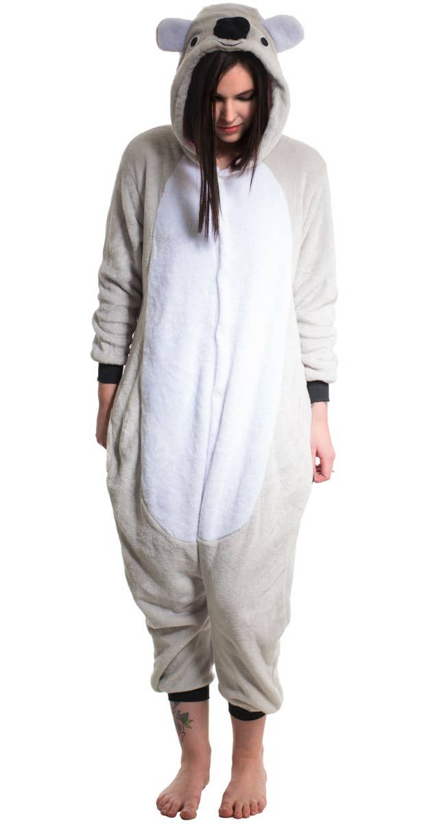 Fluffy Grey and White Koala Costume Onesie | Adults Koala Costume