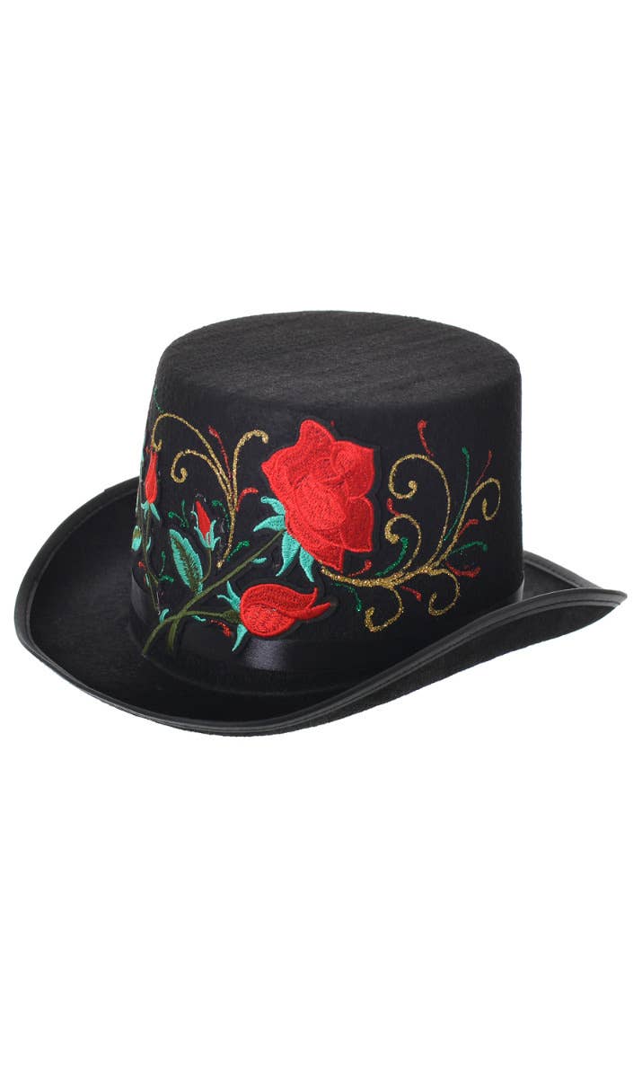 Roses Day of the Dead Black Top Hat | HALLOWEEN COSTUME ACCESSORIES