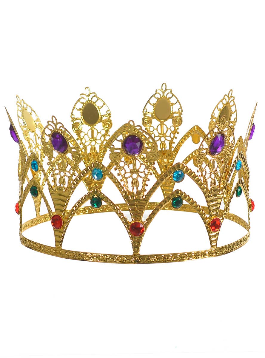Bejewelled Gold Crown | Gold Queen's Costume Crown with Jewels