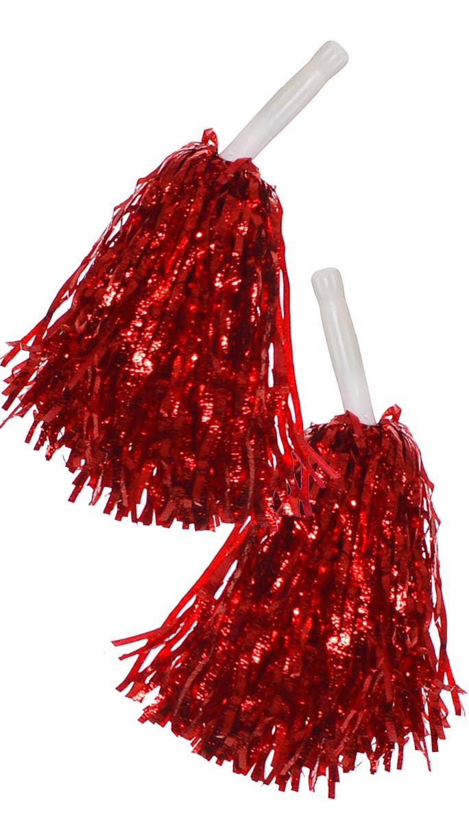 Metallic Red Cheerleader Pom Poms | Red Cheerleader Costume Pom Poms