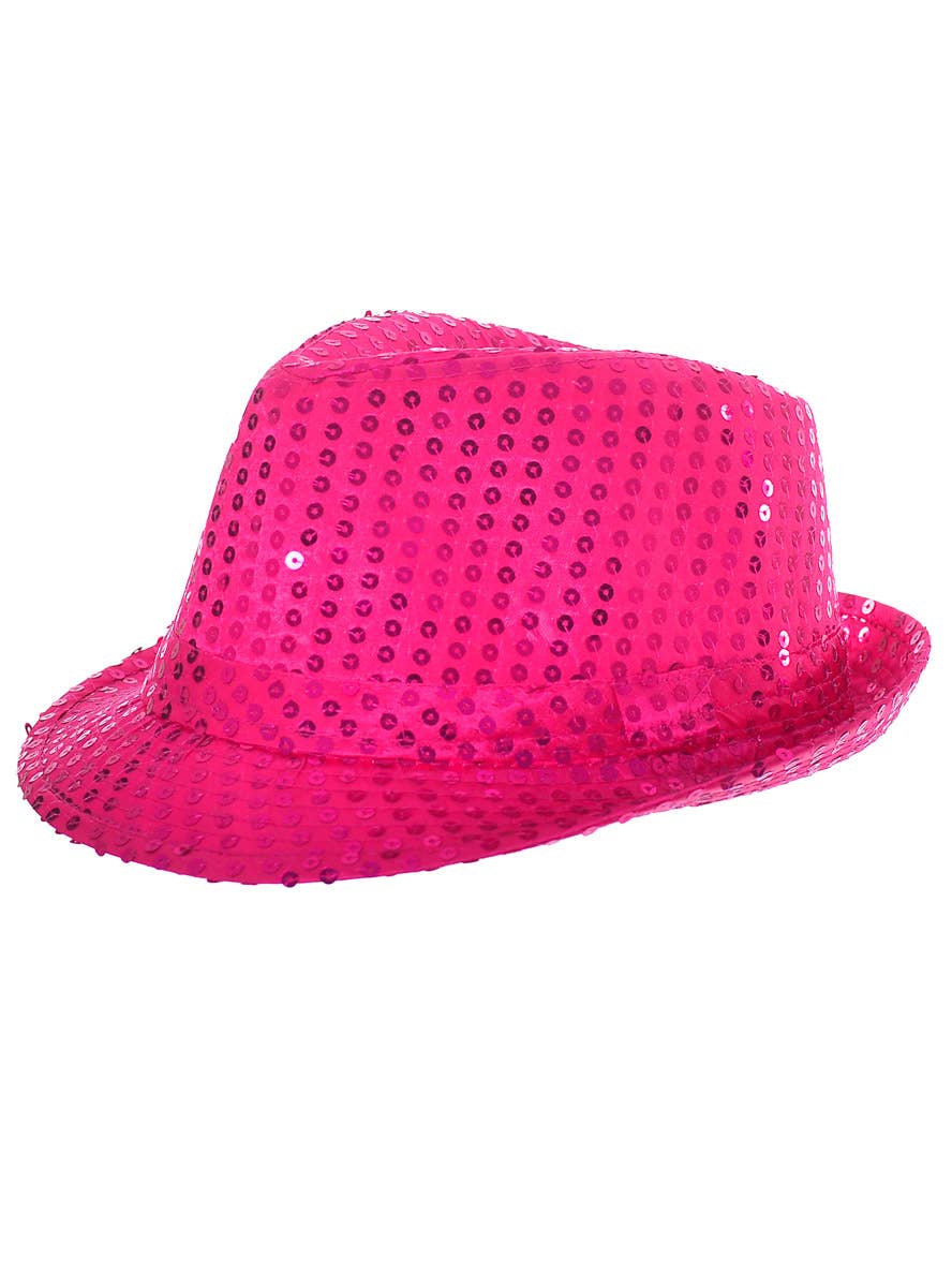 Fluro Pink Fedora Costume Hat | Neon Pink Hat with Sequins