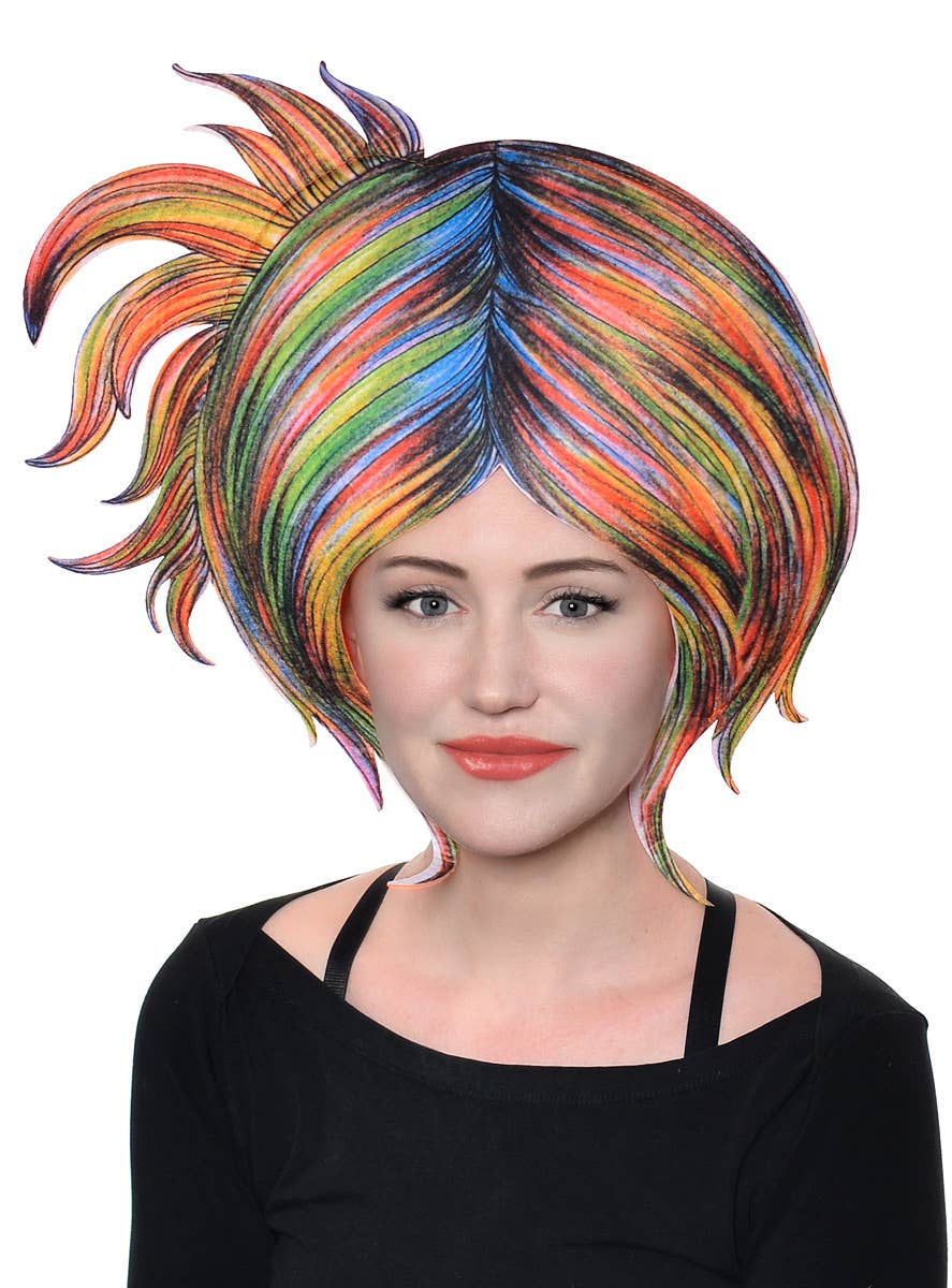 Novelty Giant Rainbow Cartoon Wig | Oversized Rainbow 2D Cartoon Wig