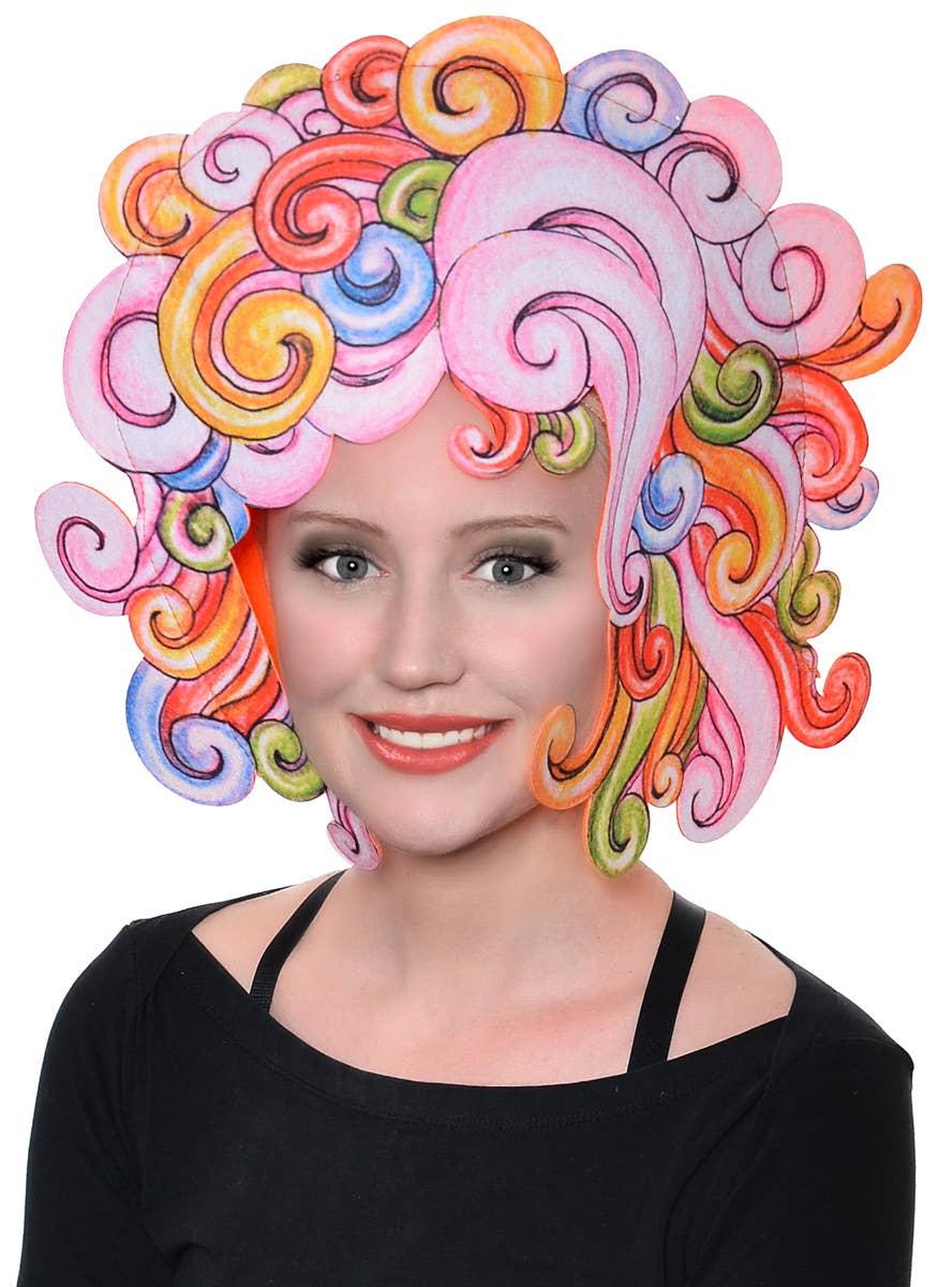 Rainbow Swirls Giant Cartoon Wig | Oversized Rainbow 2D Cartoon Wig