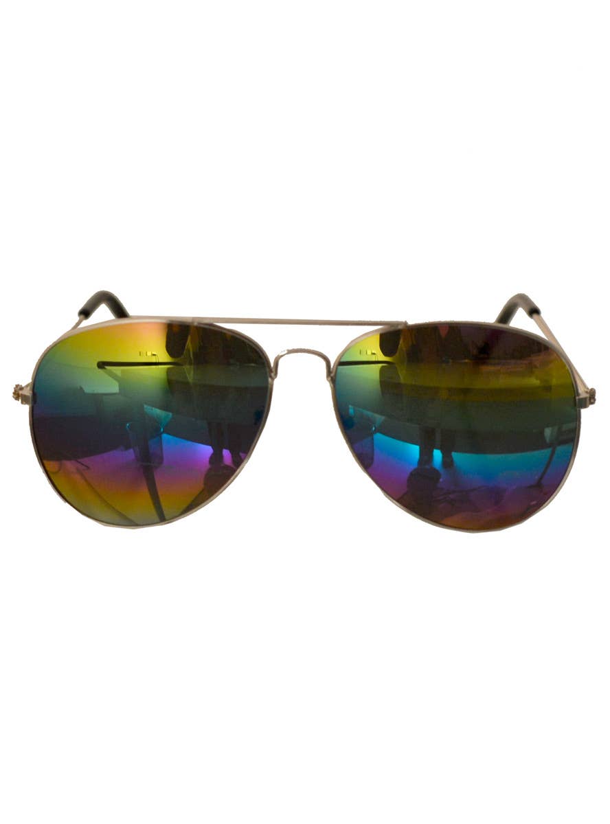 Reflective Rainbow Aviator Glasses | Mirrored Costume Sunglasses