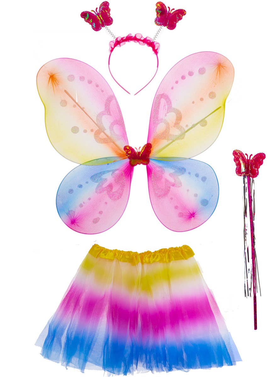 Girls Rainbow Fairy Costume | Fairy Wings & Tutu Dress Up Set for Kids