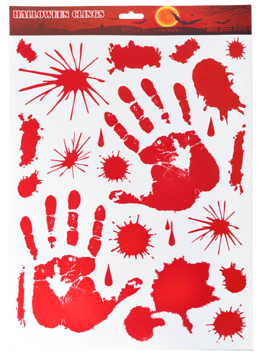 Bloody Hand Print Window Clings | Blood Splatter Halloween Decorations