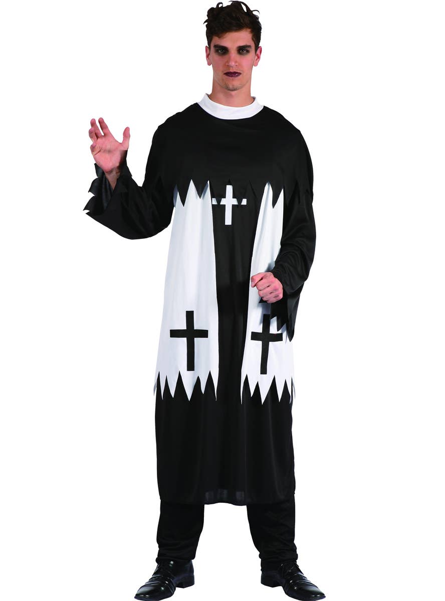 Gothic Priest Mens Costume | Black and White Mens Halloween Costume