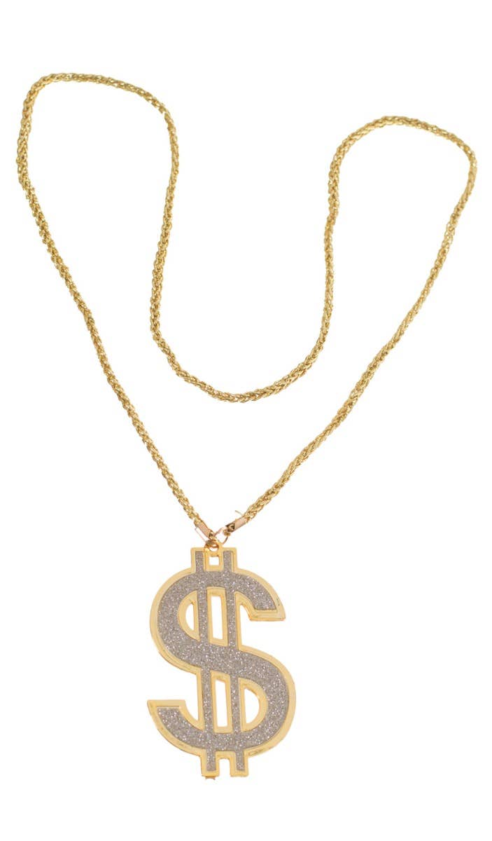 Gangster Fake Gold Dollar Sign Necklace | Pimp Gold Costume Jewellery
