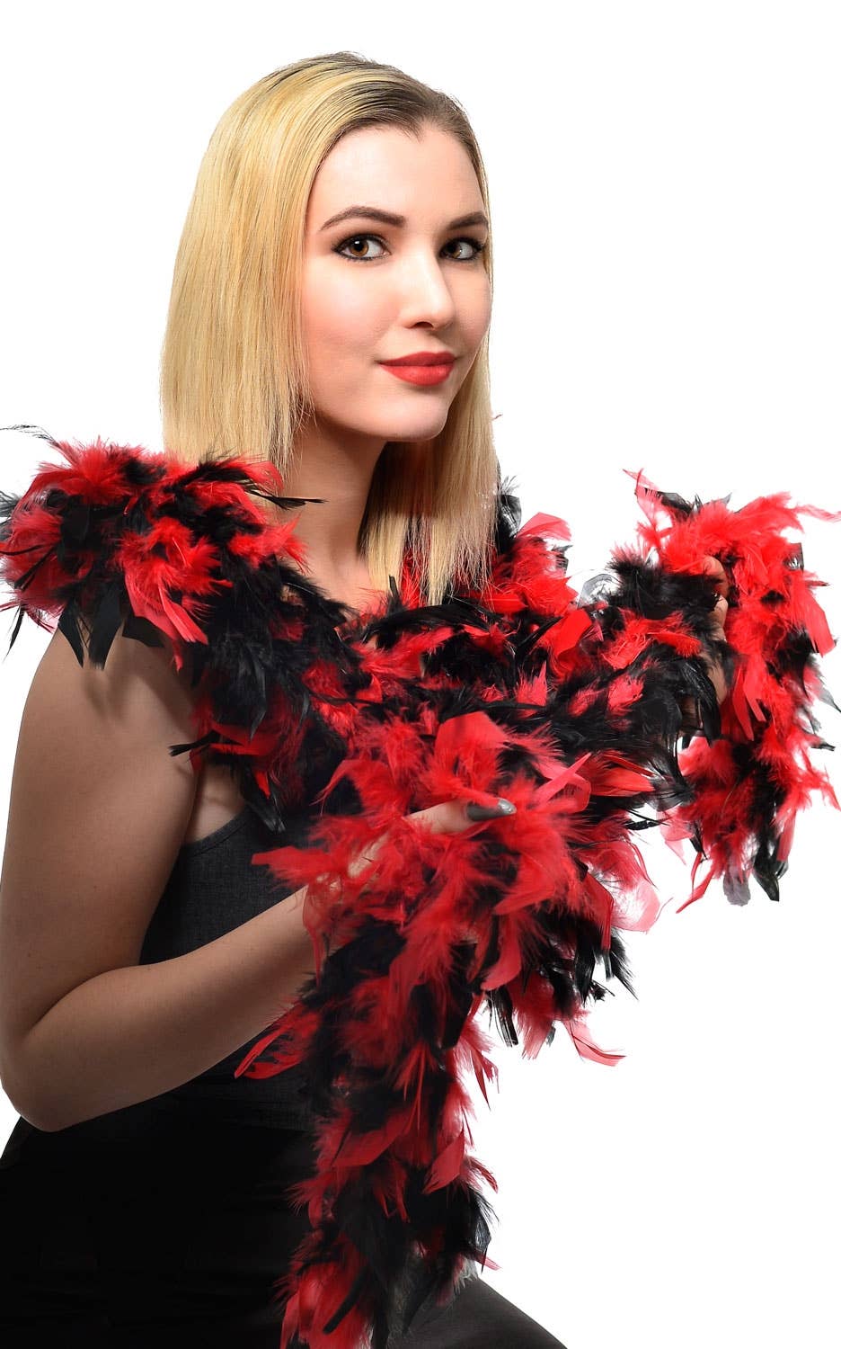 Two Tone Red and Black Feather Boa | Feather Boa Costume Accessory