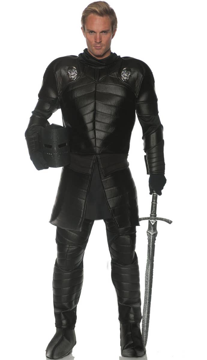 Padded Black Skull Knight Costume | Mens Plus Size Dark Knight Costume
