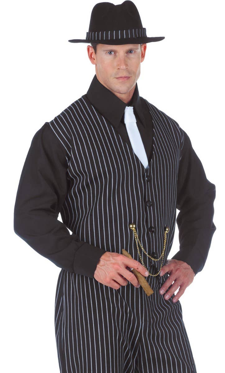 Black Mobster Boss Pinstripe Dress Up Suit | 20s Gangster Mens Costume
