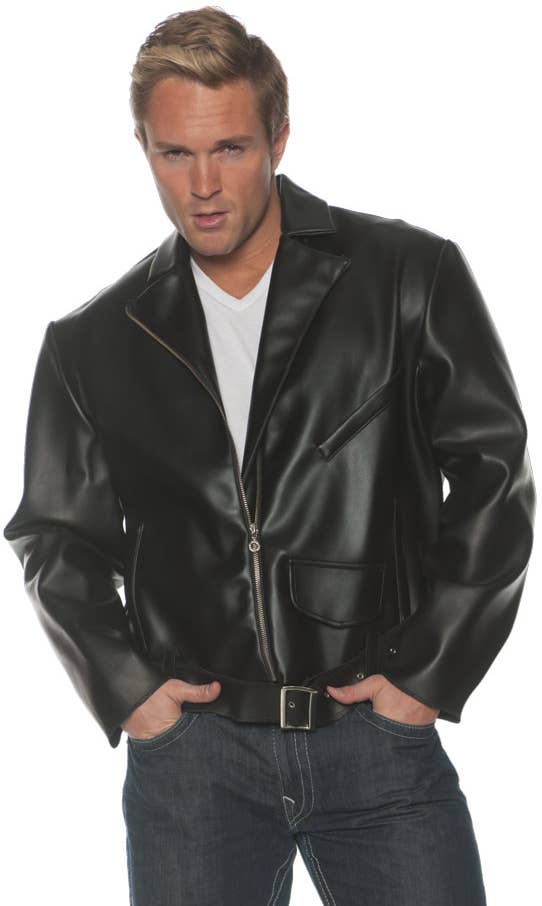 Leather Look Mens Black Grease Jacket | 50s Costume Jacket for Men