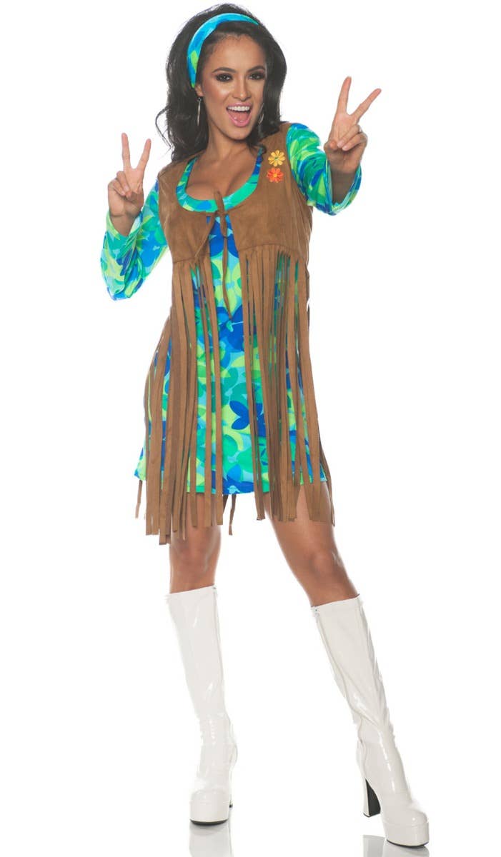 Womens Green 60s Costume Dress and Vest | 1960s Womens Costume