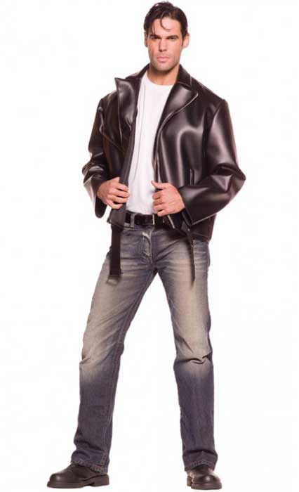 Leather Look Black Greaser Jacket | Mens 1950s Jacket Costume