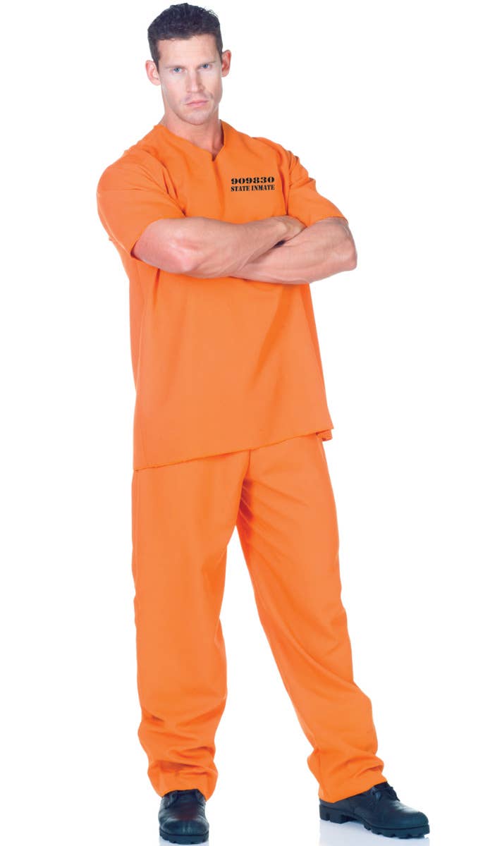 Orange Public Offender Convict Costume | Mens Prison Inmate Costume