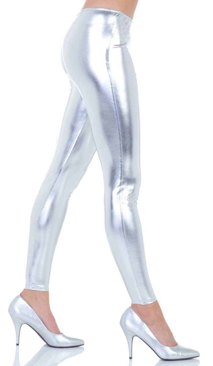 Womens Metallic Silver Leggings Adults Silver Lamé Costume Leggings