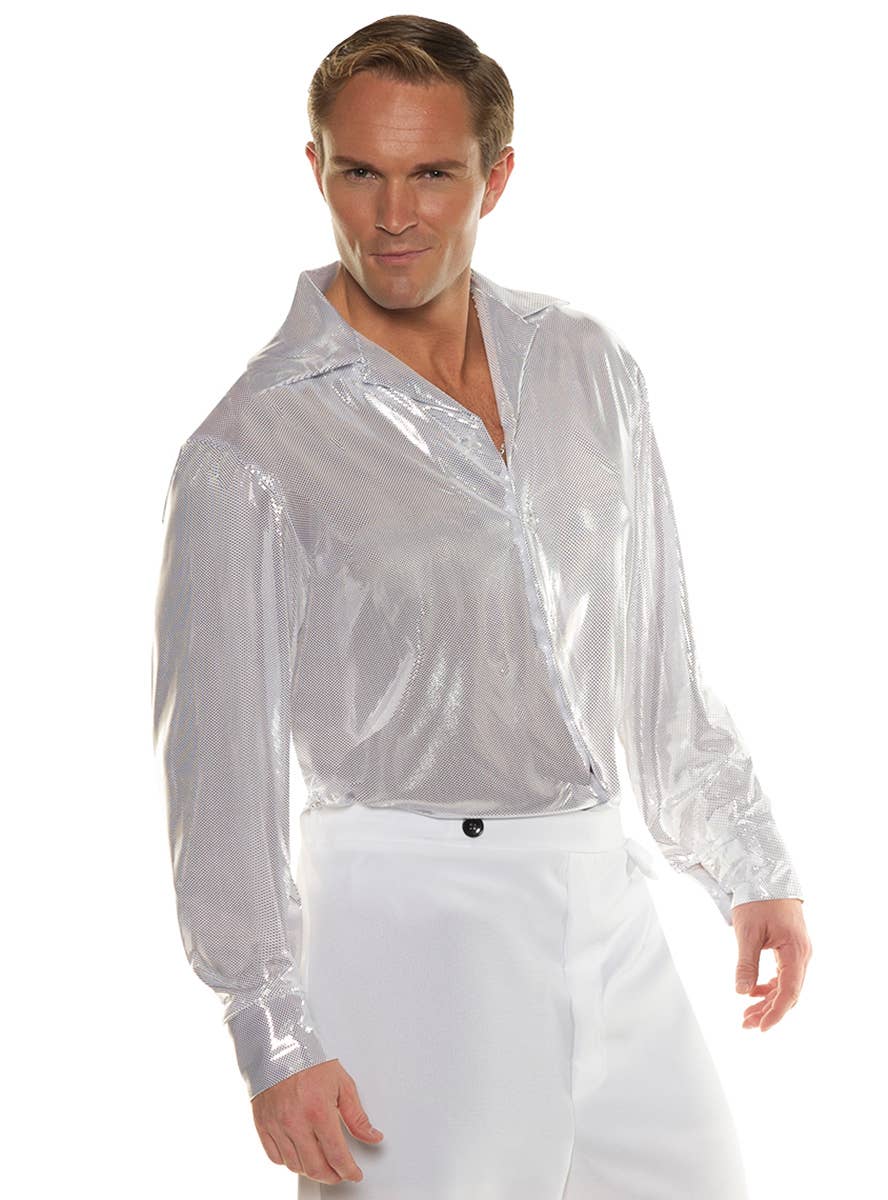 70s Silver Mens Costume Shirt | Silver 1970s Disco Shirt for Men