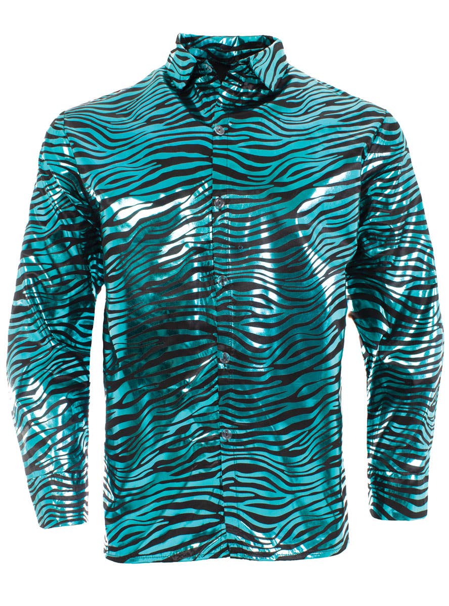 Metallic Blue Tiger King Costume Shirt | Mens Blue Tiger King Shirt