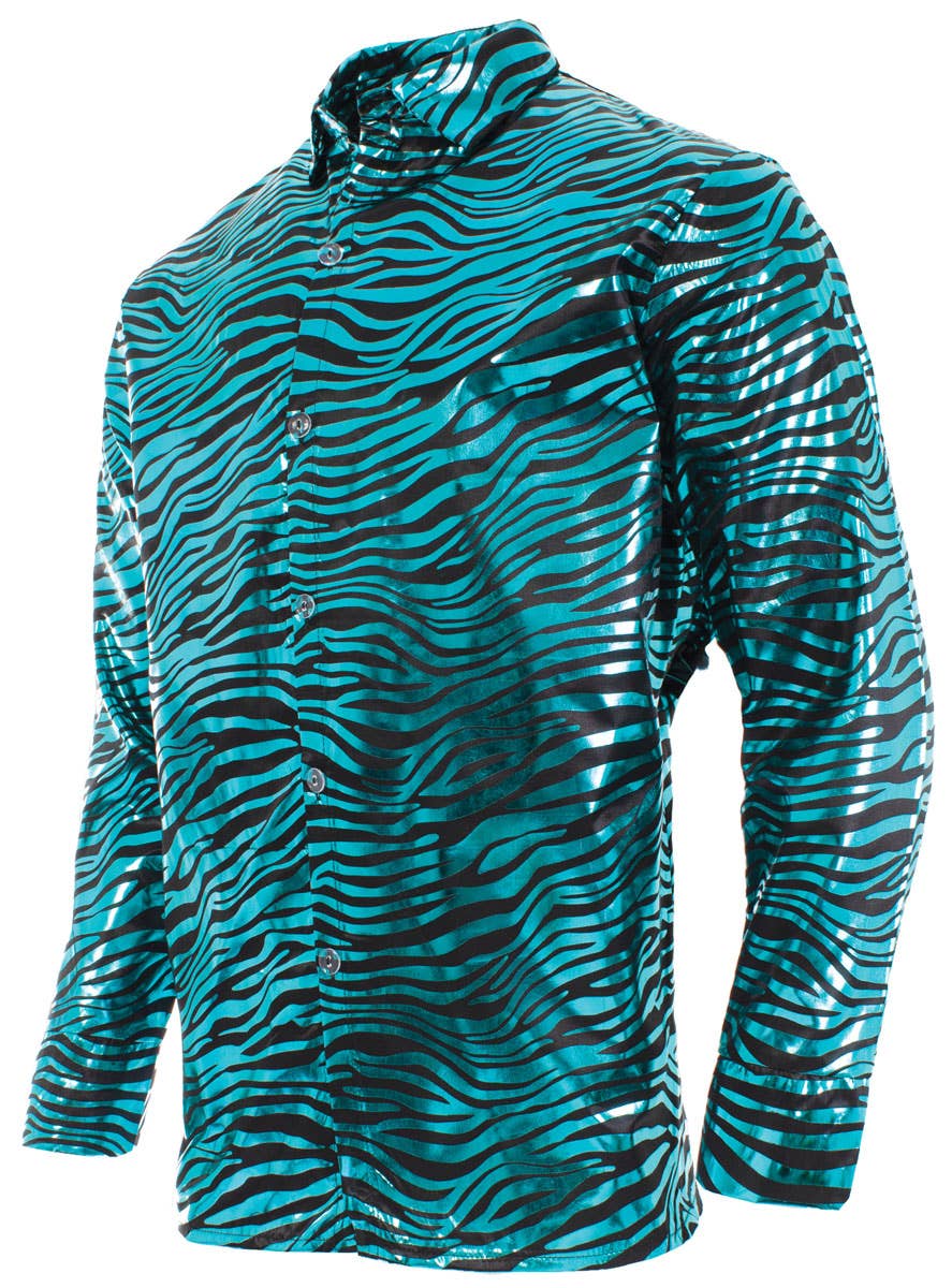 Metallic Blue Tiger King Costume Shirt | Mens Blue Tiger King Shirt