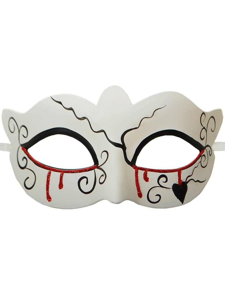 White Half Face Plaster Look Doll Masquerade Mask