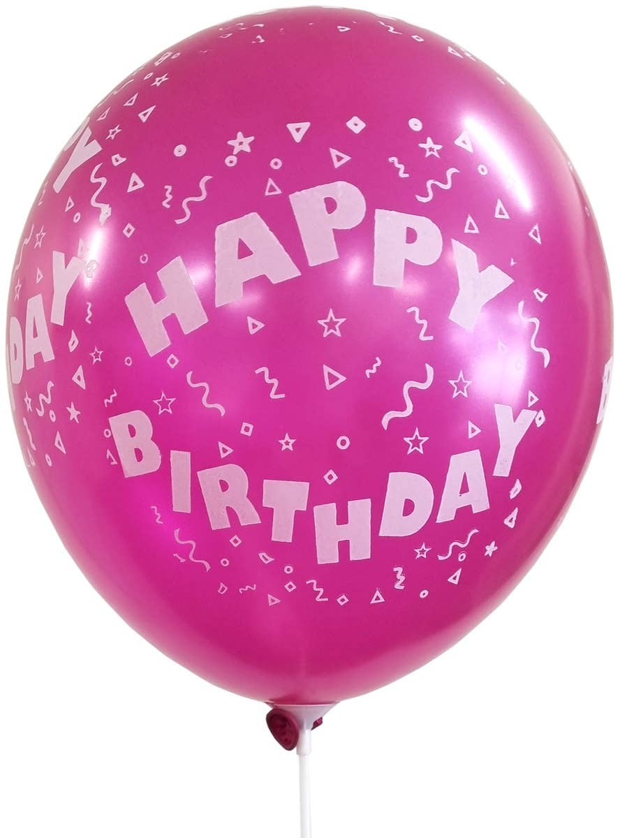 10 Pack Hot Pink and White Happy Birthday Balloons