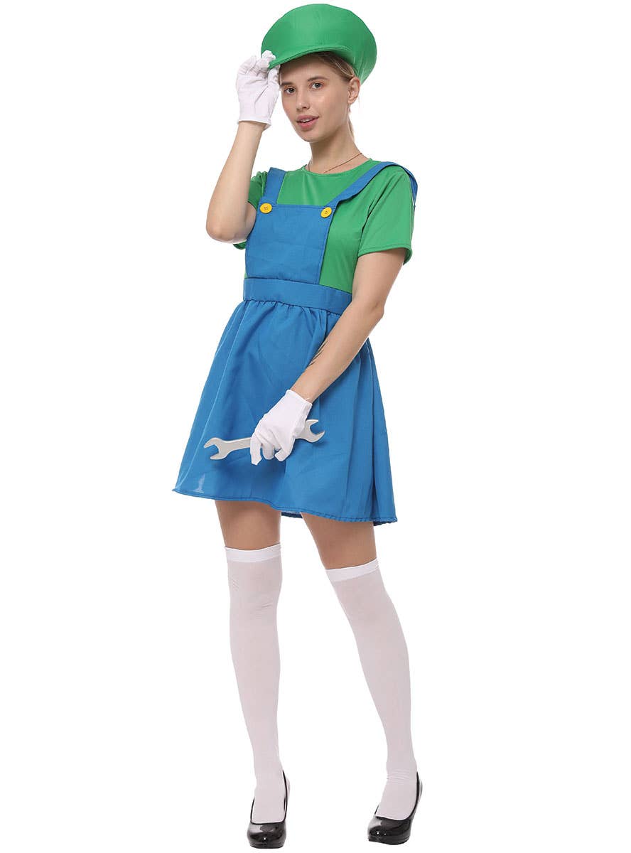 Womens Green Super Plumber Gaming Costume