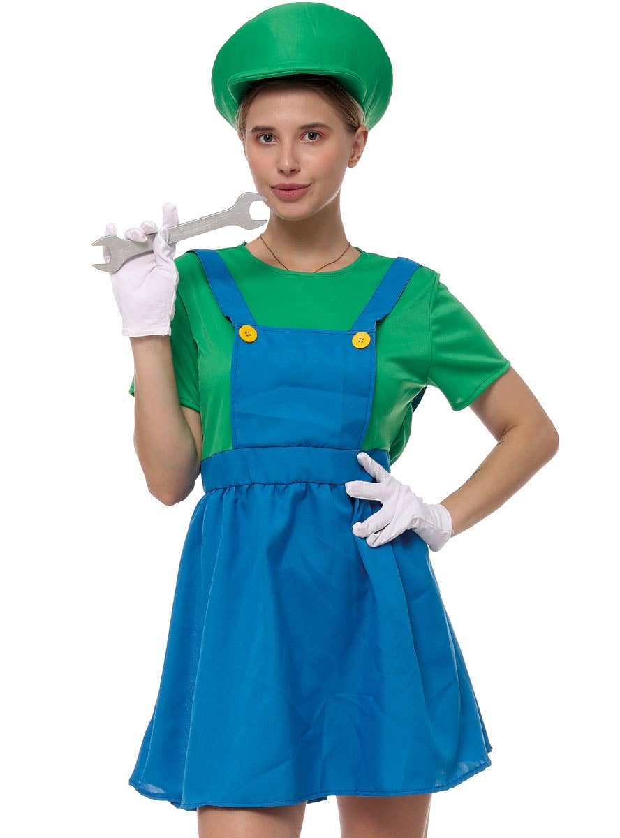 Womens Green Super Plumber Gaming Costume