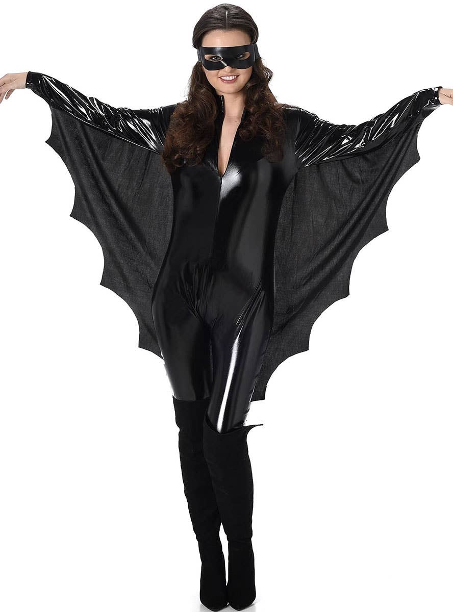 Womens Wet Look Black Bat Halloween Costume